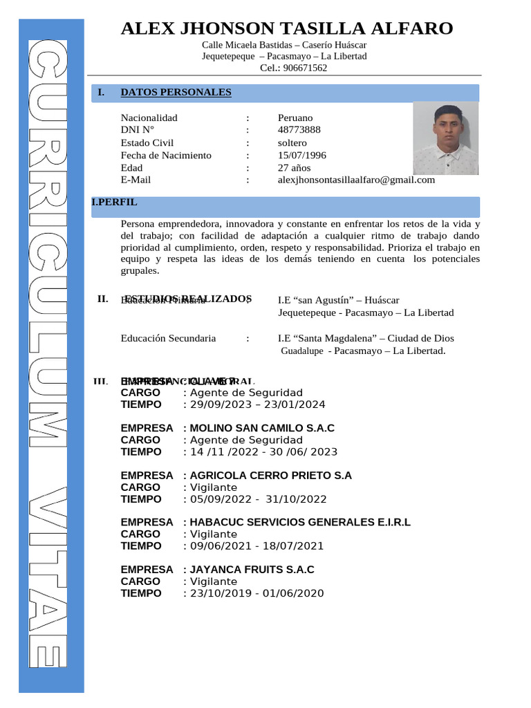 Curriculum Tasilla Alfaro 2024134 | PDF