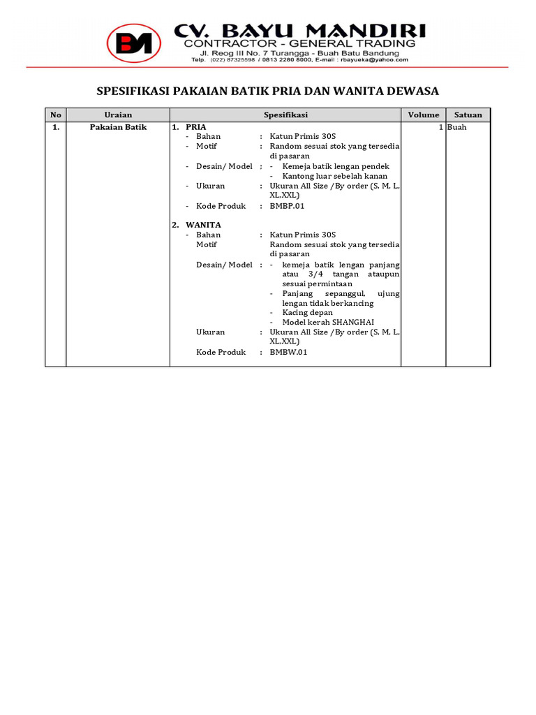 Lampiran Spesifikasi | PDF