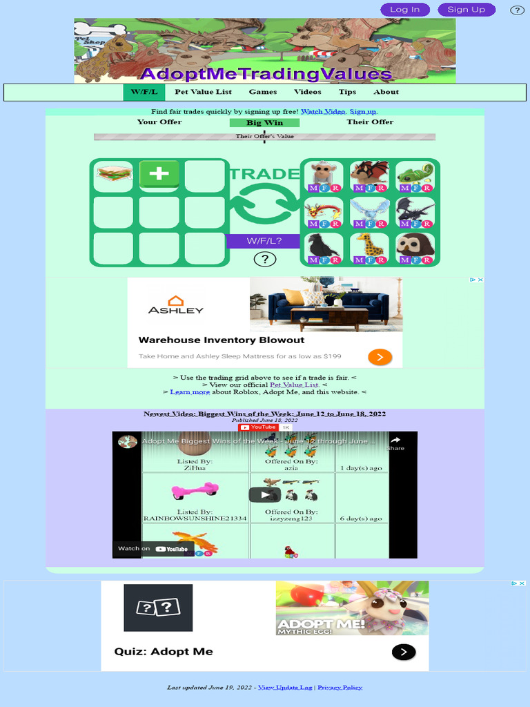 Roblox Adopt Me Trading Values - Win Fair Lose WFL | PDF