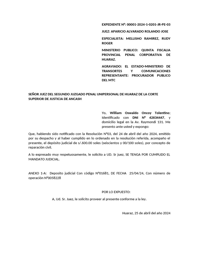 Modelo de Escrito Poder Judicial | PDF