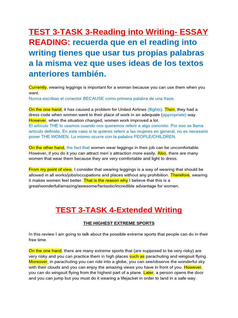 TEST 3-TASK 3-Reading Into Writing | PDF | Parachuting
