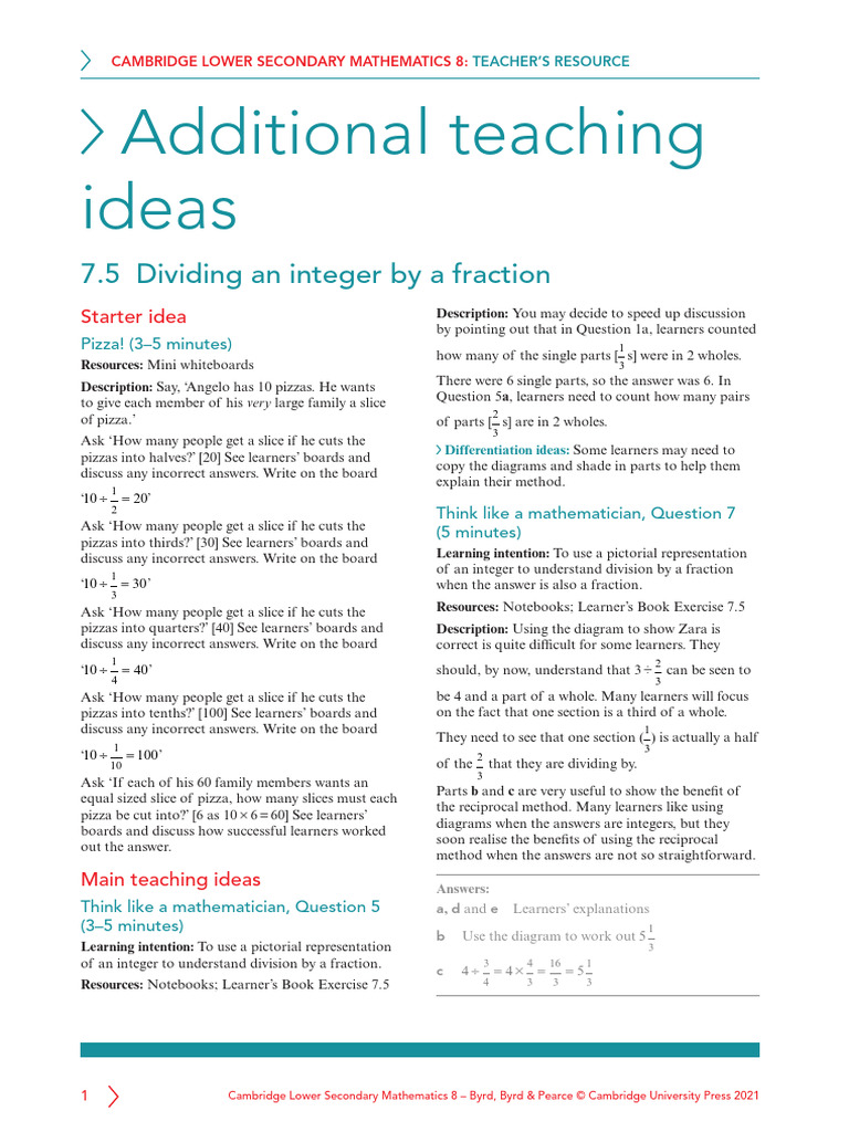 Additional Teaching Ideas 7.5 | PDF | Learning | Mathematics