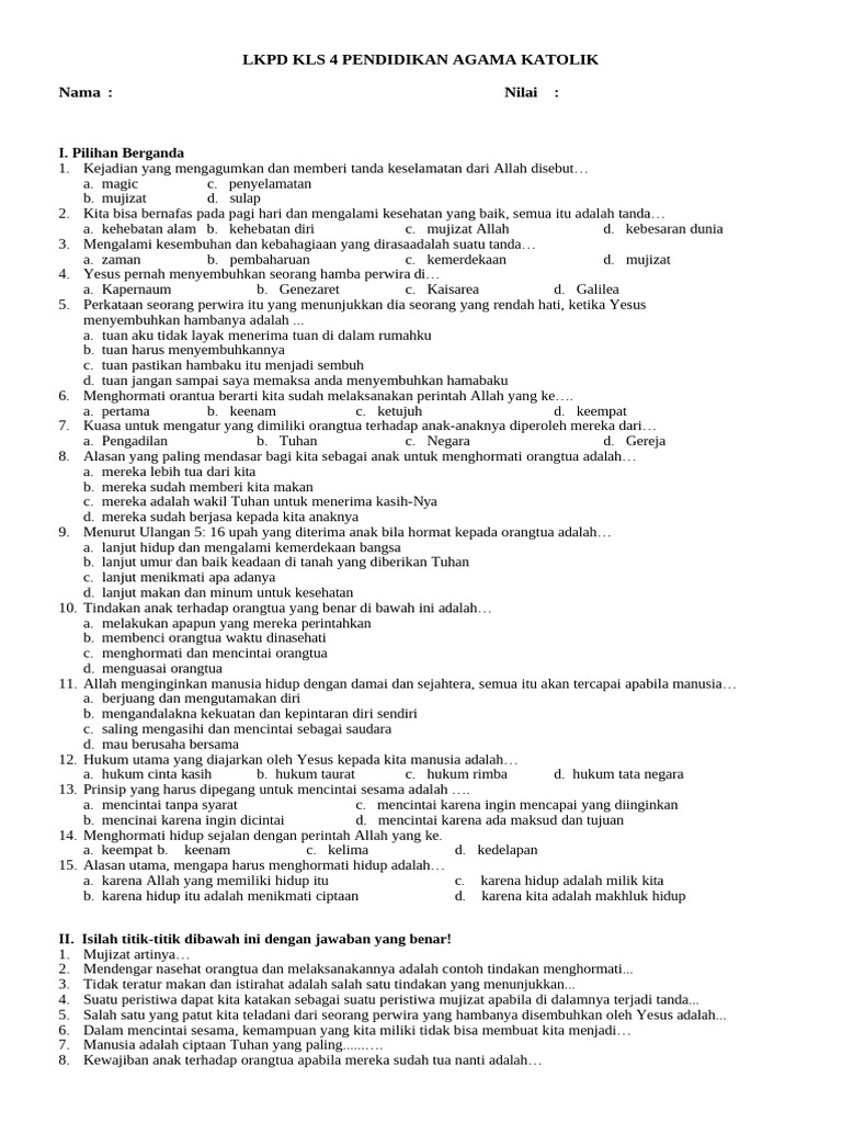LKPD Agama Katolik Kelas 4 | PDF