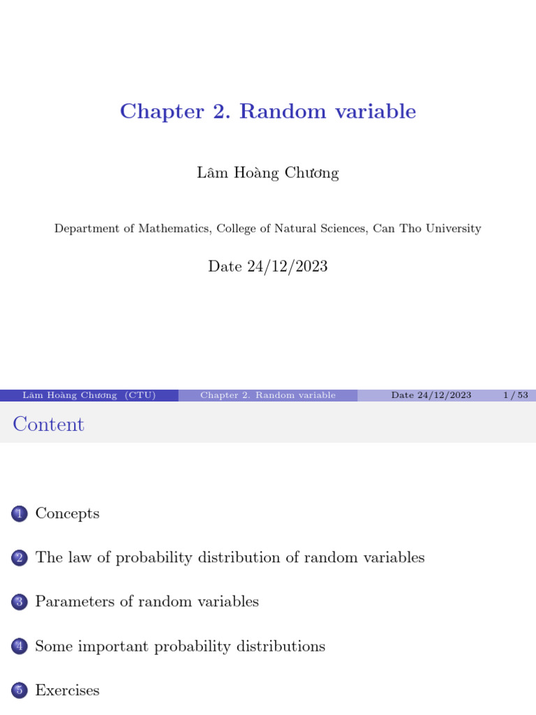 New Chapter 2 XSTK | PDF | Random Variable | Probability Distribution