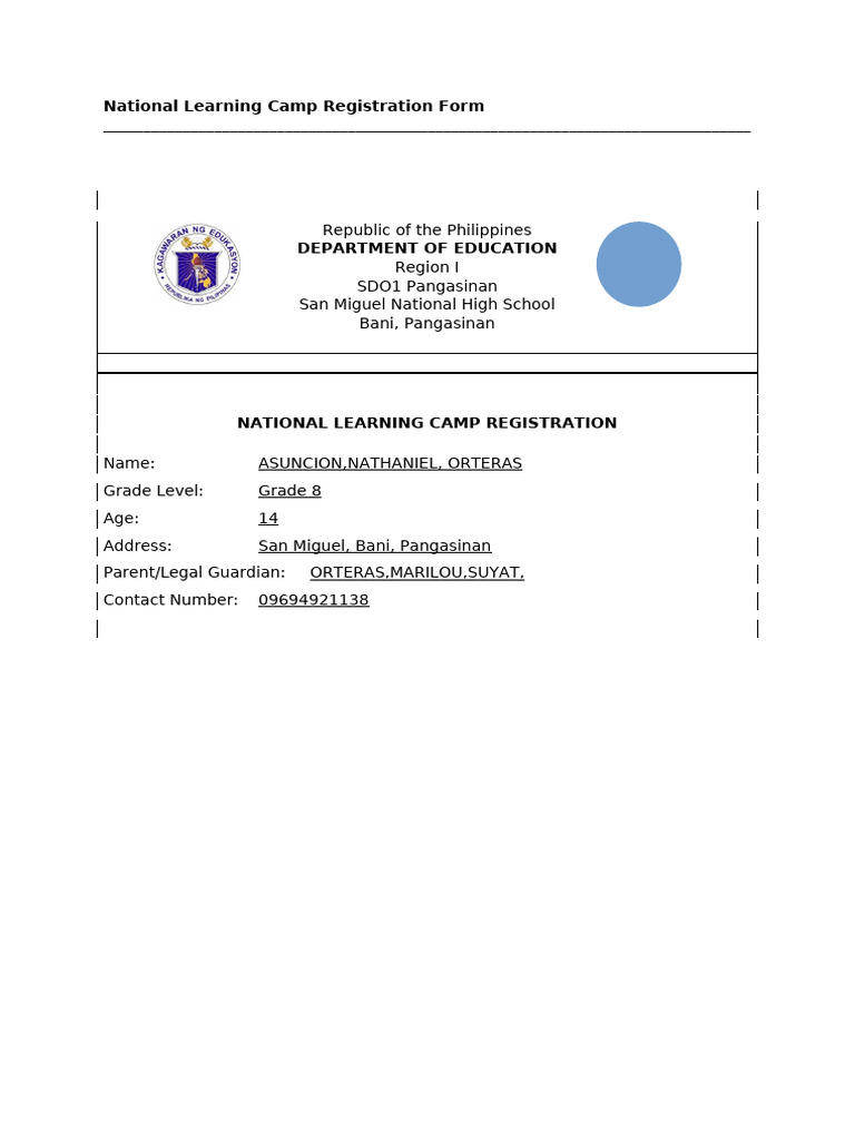 Annex 1 NLC Registration Form - 7 Matulungin | PDF | Living ...