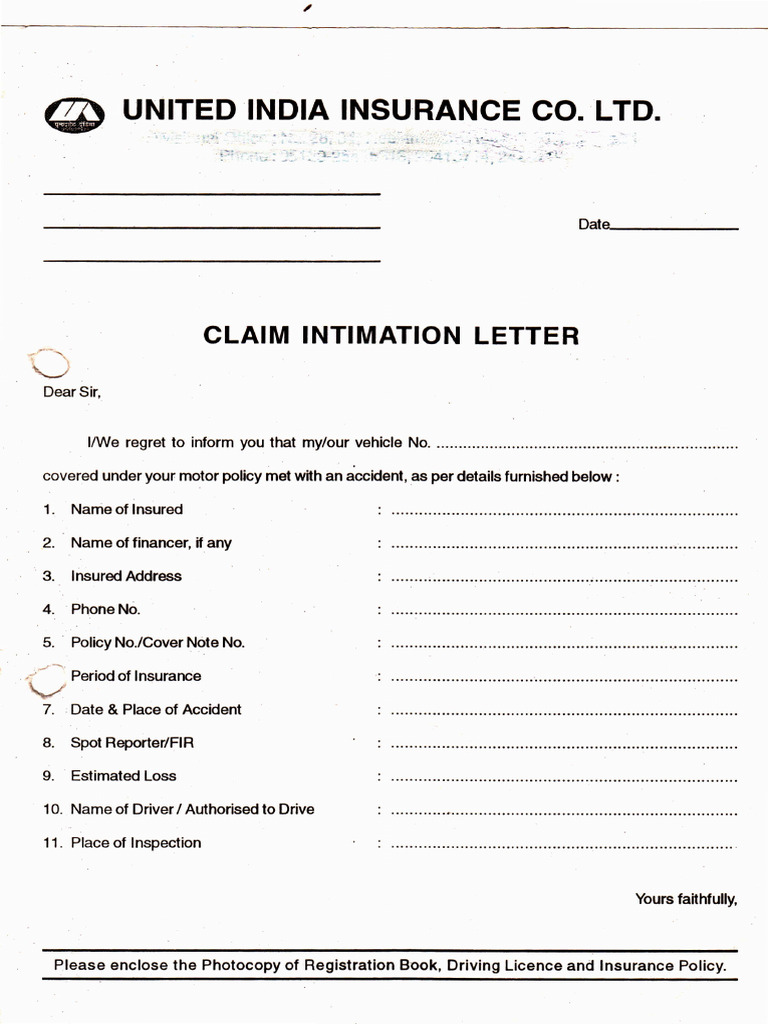 Motor Accident Claim Intimation | PDF