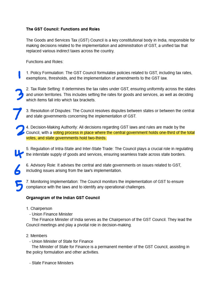Functions and Roles of GST Council | PDF | Taxes | Government