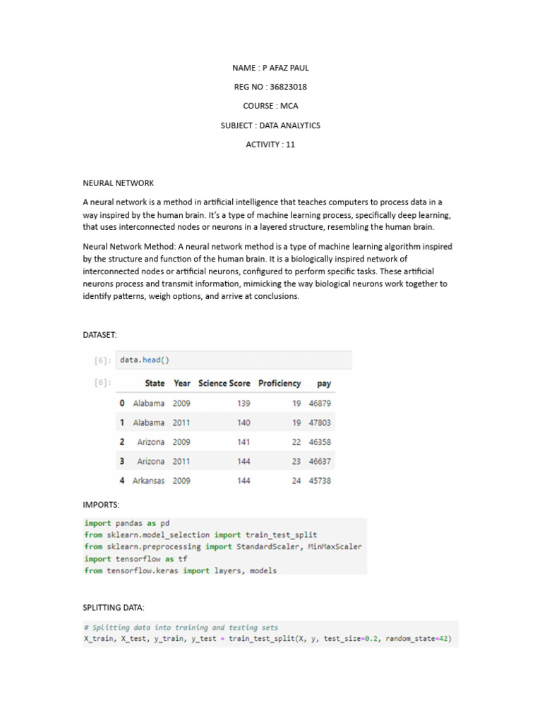 Week 11 Da | PDF | Artificial Neural Network | Mean Squared Error