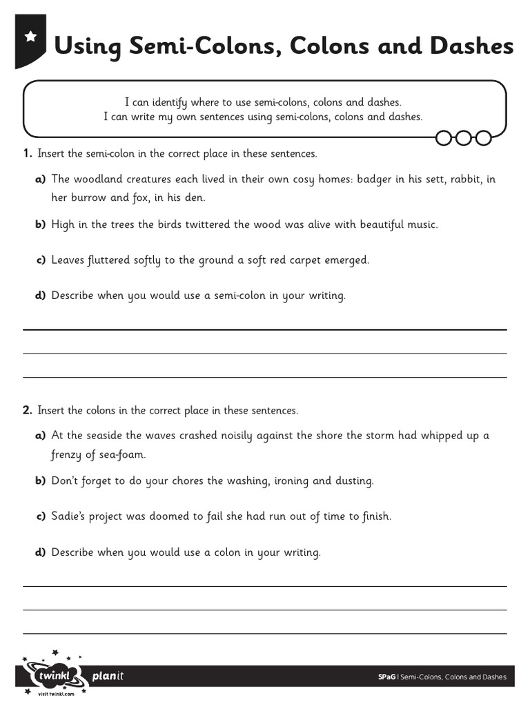 1a Colons Semi Colons and Dashes | PDF | Grammar | Orthography