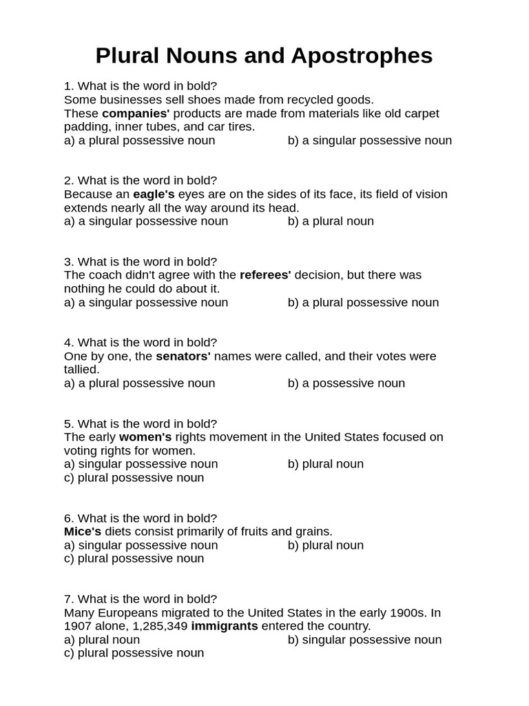 1b Plural Noun Apostrophe | PDF