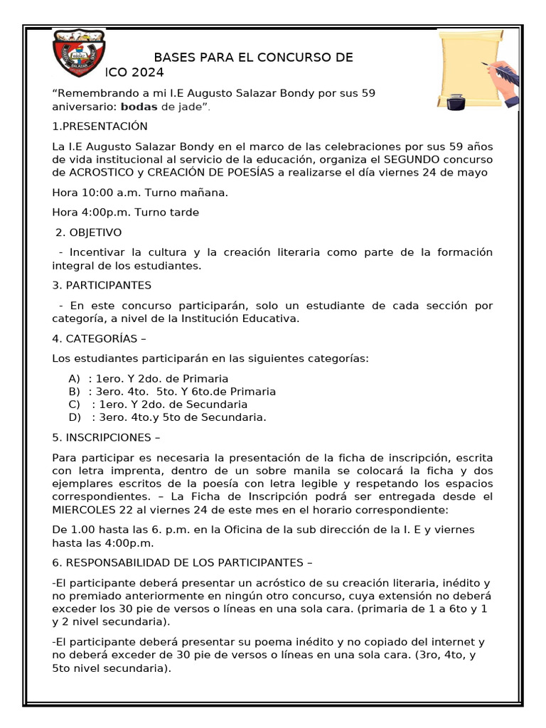 22-05 - 24 Bases para El Concurso de Acrosticos | PDF | Arte