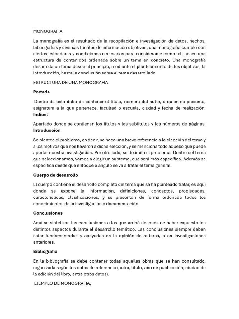 Estructura Básica de Una MONOGRAFIA | PDF