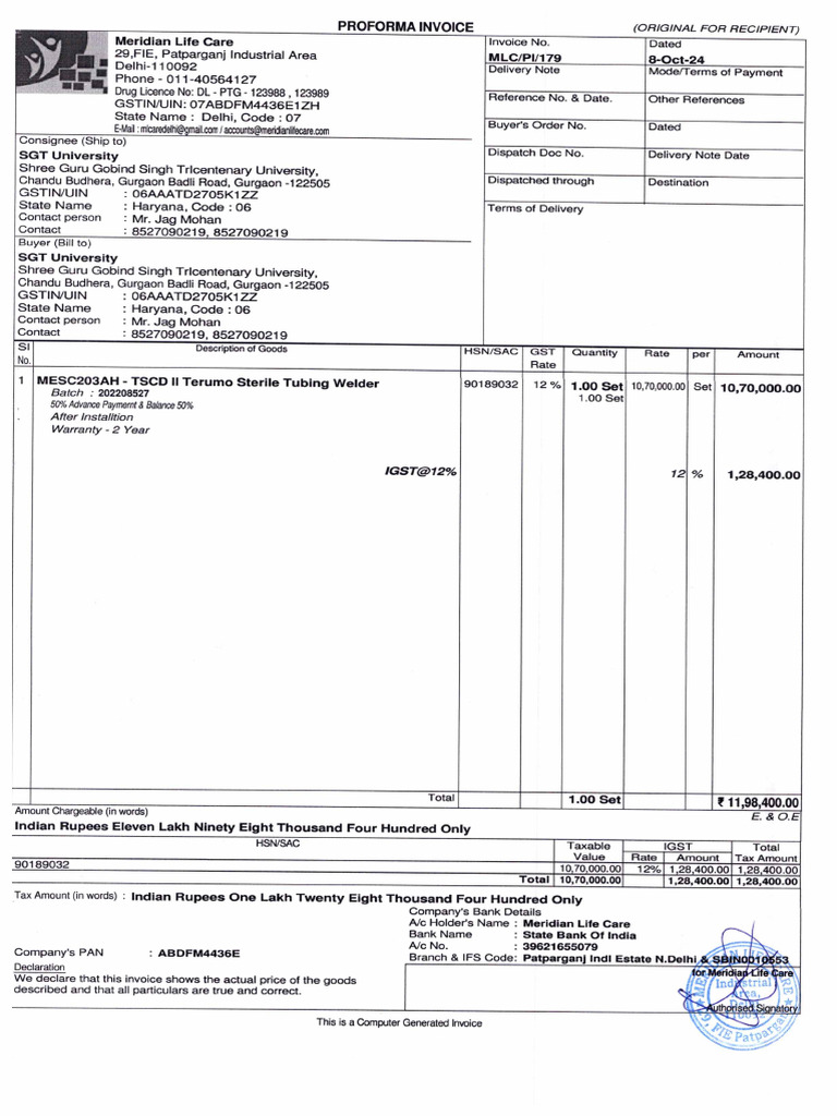 SGT Proforma Invoice | PDF