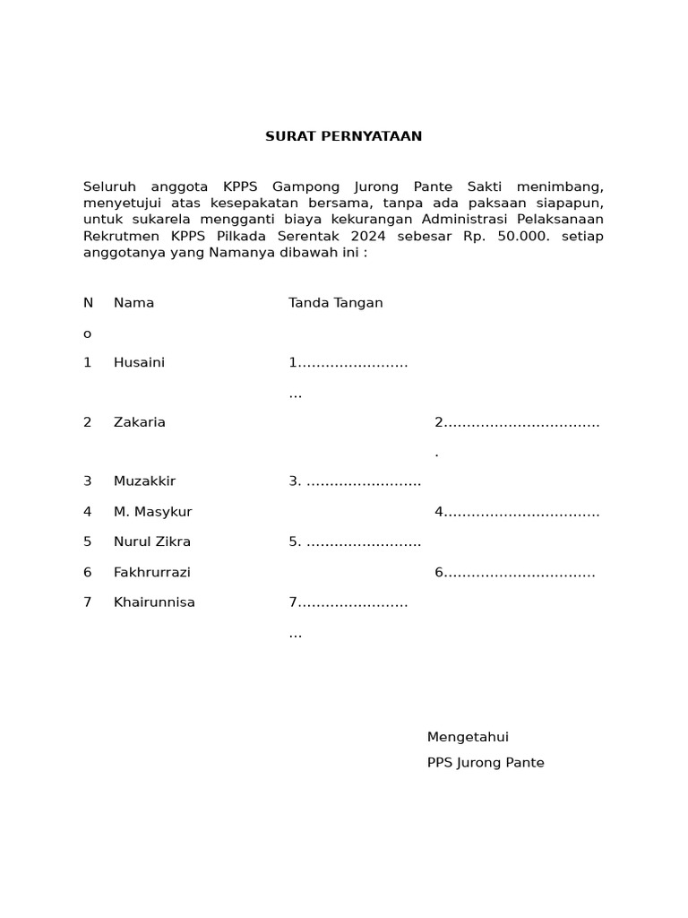 Surat Pernyataan Kpps | PDF
