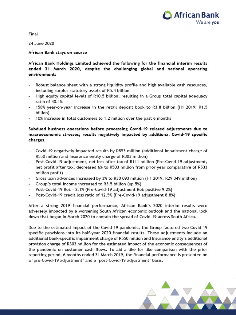 African Bank Interim Financial Results 2020 Media Press Release | PDF ...