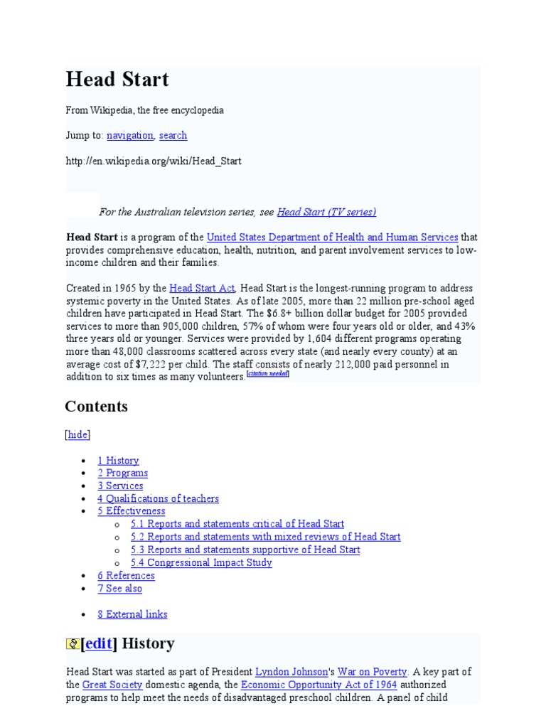 Overview of Head Start Program | PDF | Society | Poverty