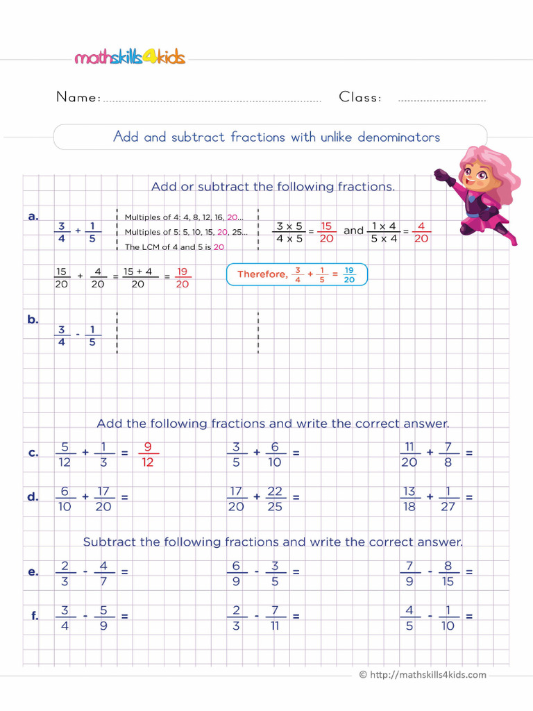03.add and Subtract Fractions With Unlike Denominators - Aze147 | PDF