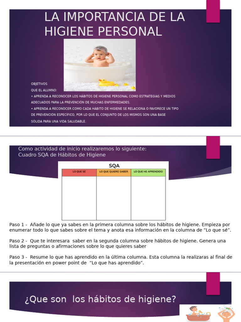 4 ºla Importancia de La Higiene Personal | PDF | Higiene | Especialidades Medicas