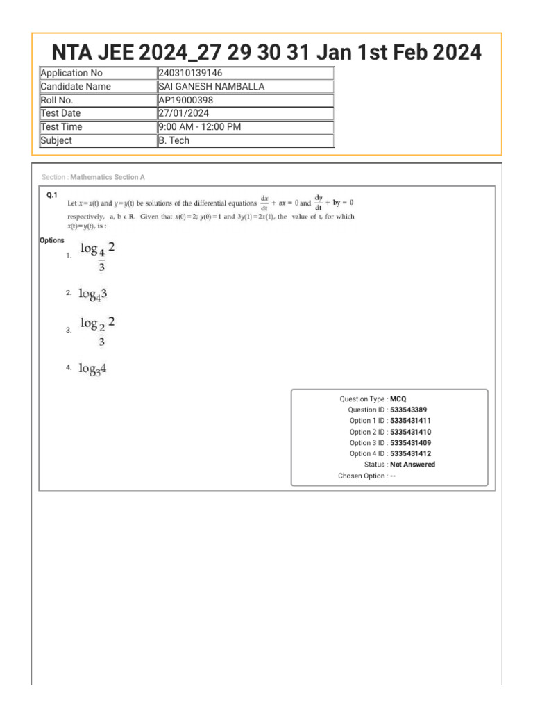 Answer Keys Challenge For JEE (Main) 2024 Session 1 | PDF | Multiple ...