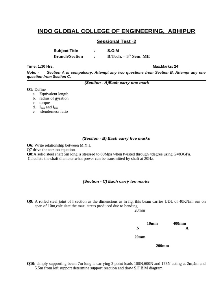 Som Sessional - 2 (B.tech) | PDF