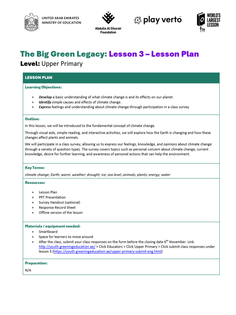 EN UP L3 Lesson Plan Final | PDF | Learning | Climate Change