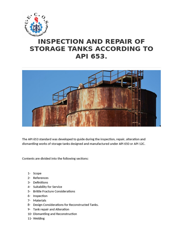 6.INSPECTION AND REPAIR OF STORAGE TANKS ACCORDING TO API 653. | PDF