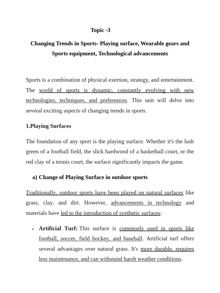 Topic 3 - Changing Trends in Sports - Playing Surface, Wearable Gears ...