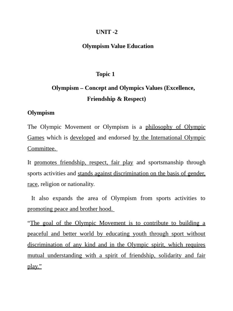 Topic 1-Olympism - Concept and Olympic Values | PDF | Sports | Friendship