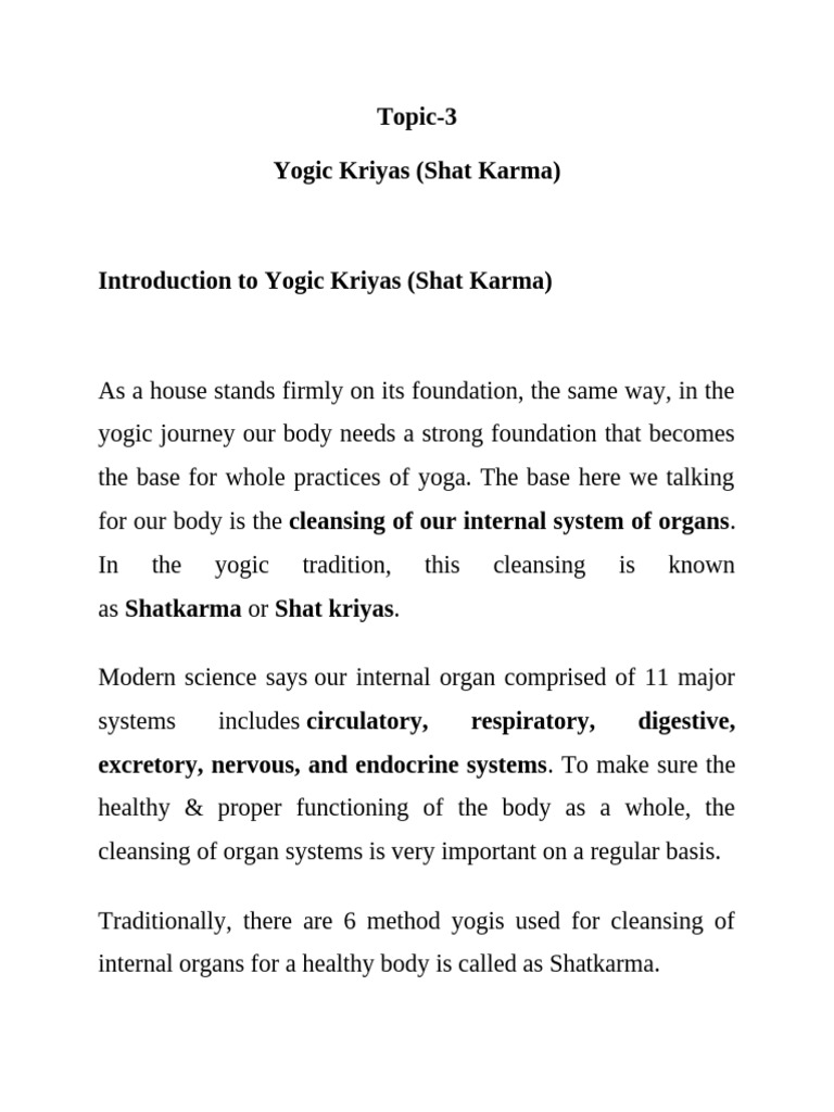 Topic-3 Yogic Kriyas (Shat Karma) | PDF | Abdomen | Yoga