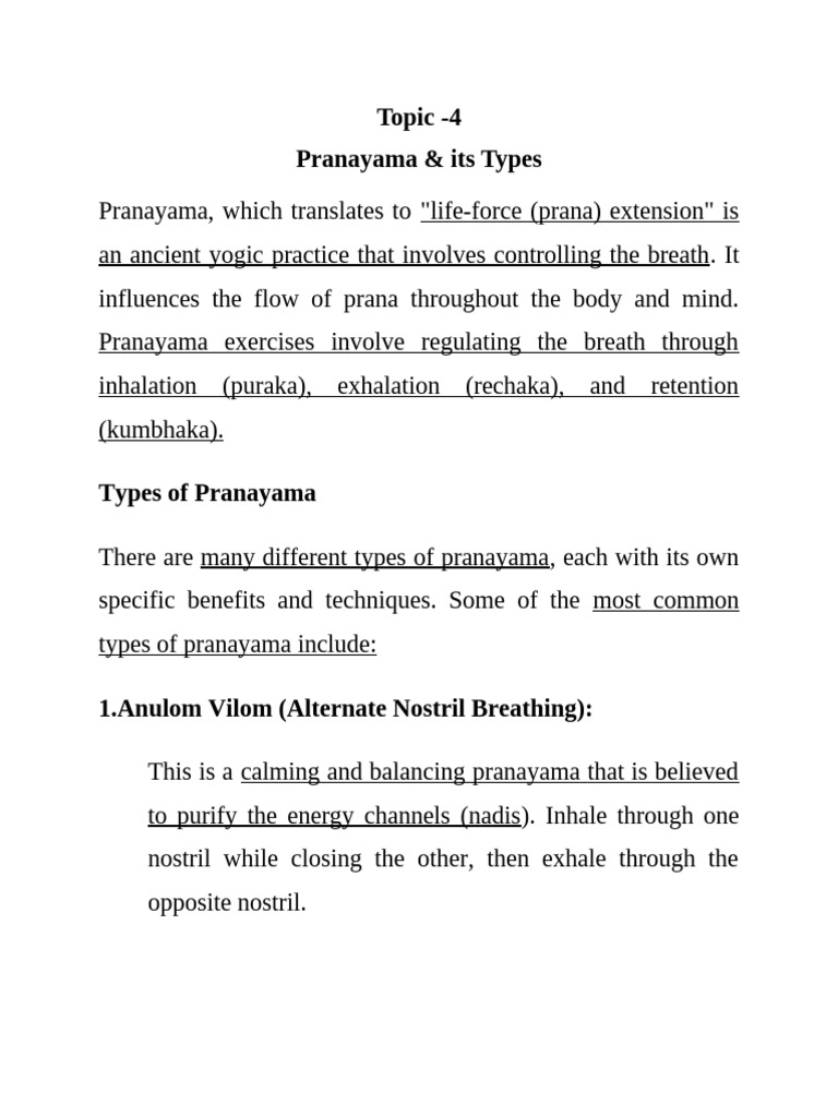 Topic-4 Pranayama & Its Types (2) | PDF | Breathing | Prana