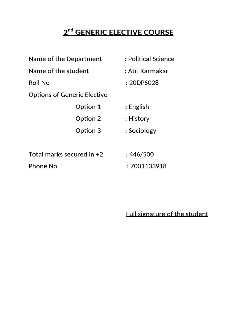 Political Science Elective Course Options | PDF
