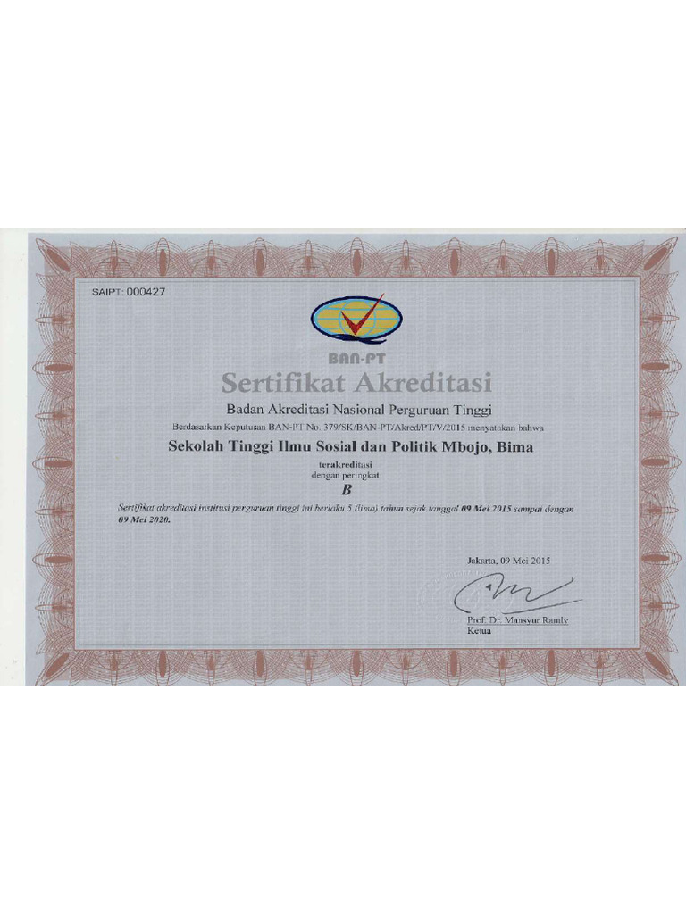 Sertifikat Akreditasi Institusi Program Studi Admin Dan Ikom - Page-0001 | PDF