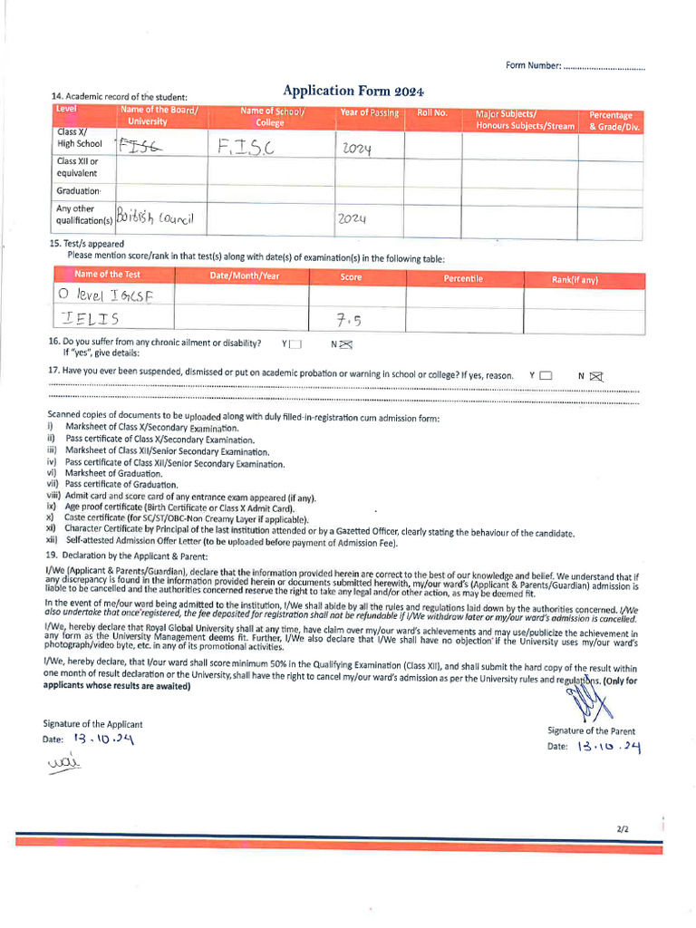 University Application Form | PDF