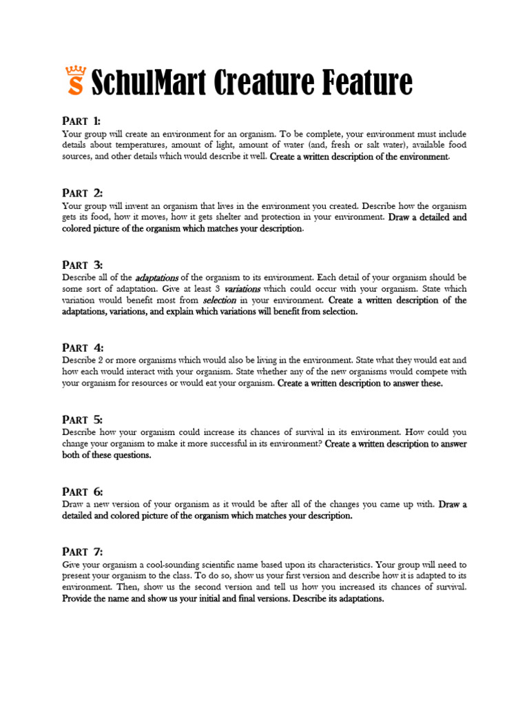 Schulmart Creature Feature: Adaptations Variations Selection | PDF | Self-Improvement