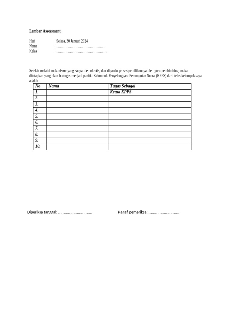 Lembar Assessment | PDF