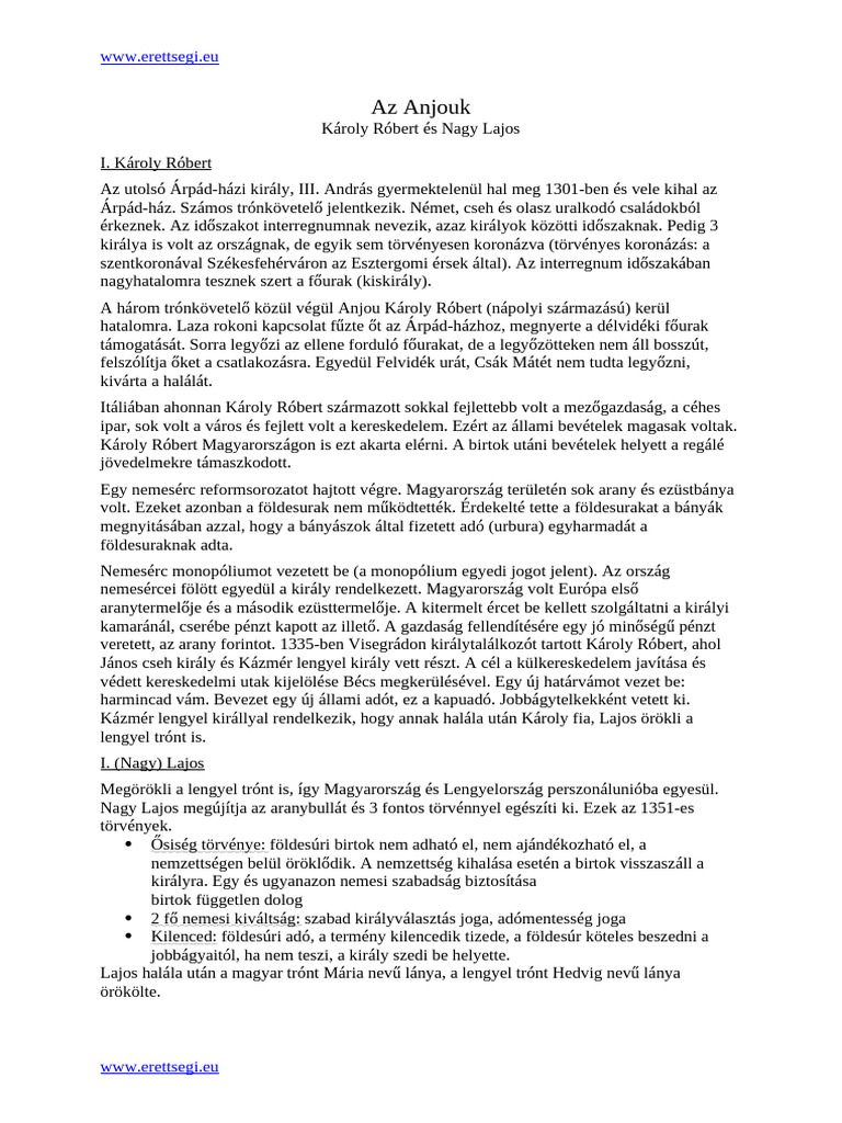 Az Anjouk Karoly Robert Es Nagy Lajos | PDF