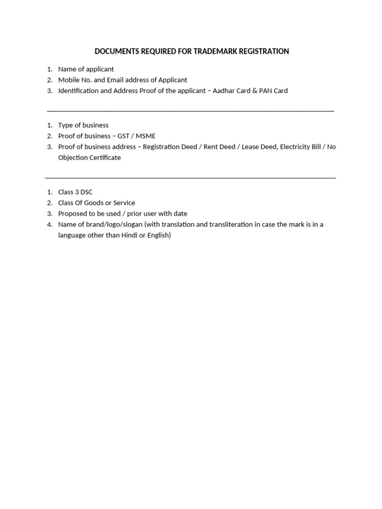 Checklist - Trademark Registration | PDF