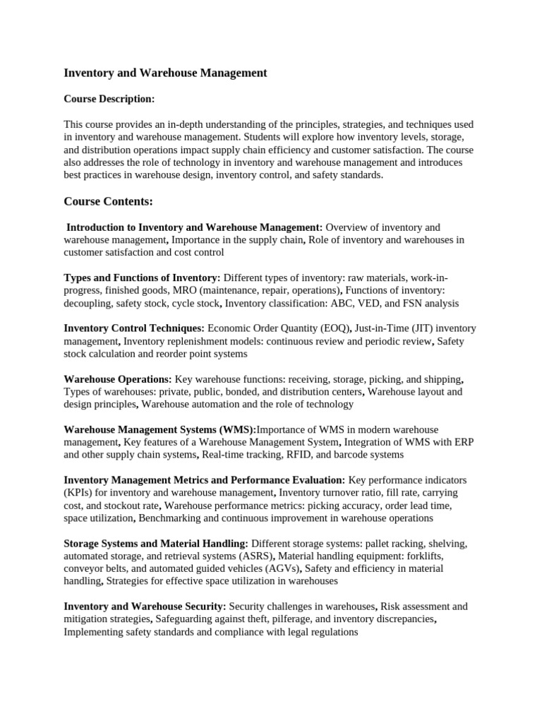 Inventory And Warehouse Management Pdf Warehouse Inventory