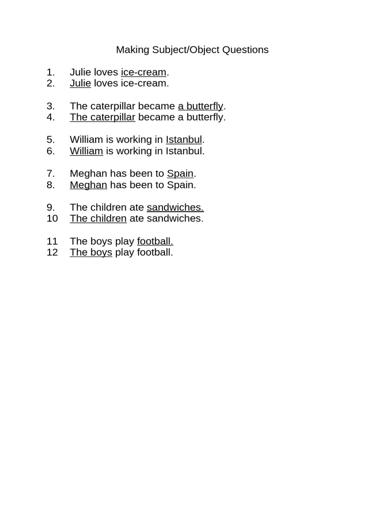 Subject Object Questions Explanation | PDF