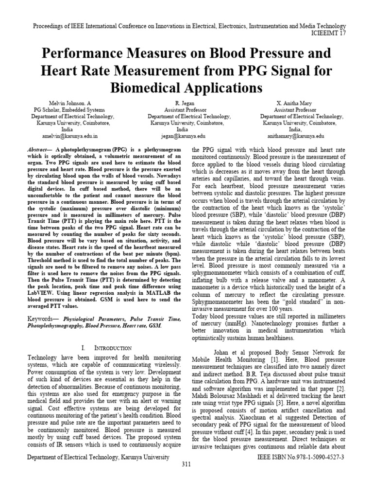 Performance Measures On Blood Pressure and Heart Rate Measurement From ...
