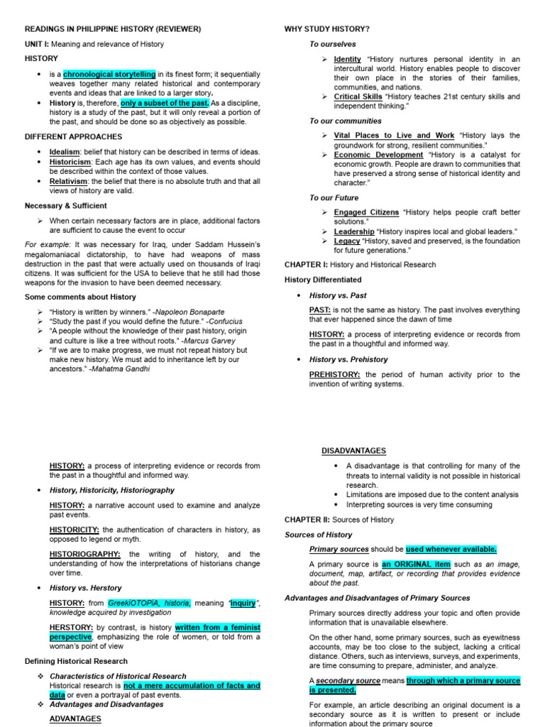 Philippine History Reviewer Guide | PDF | Primary Sources | Information