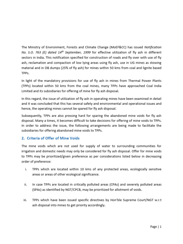 CIL Fly Ash Guidelines 2019 | PDF | Mining | Natural Environment