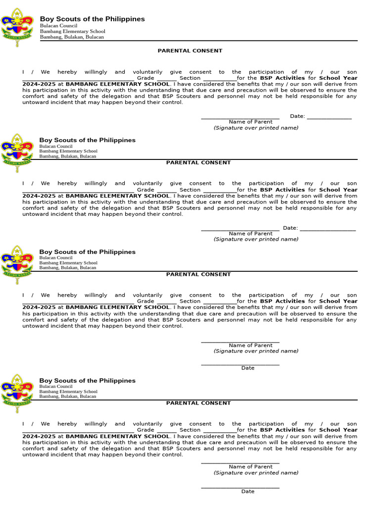 PARENTS CONSENT | PDF | Girl Guiding And Girl Scouting | Leadership