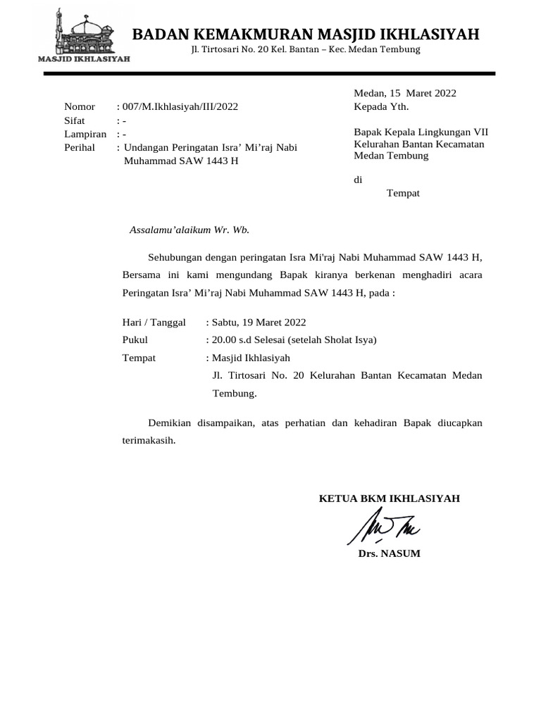 Undangan Peringatan Isra Mi'raj 1443 H | PDF