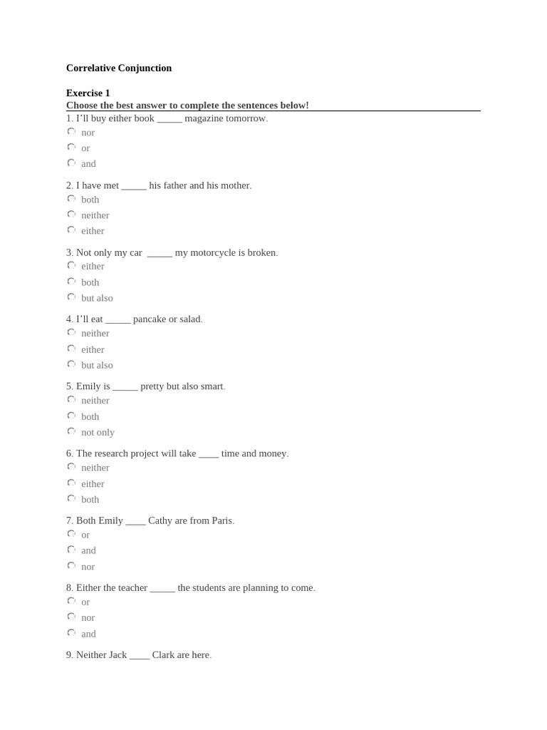 Correlative Conjuction's Exercises | PDF