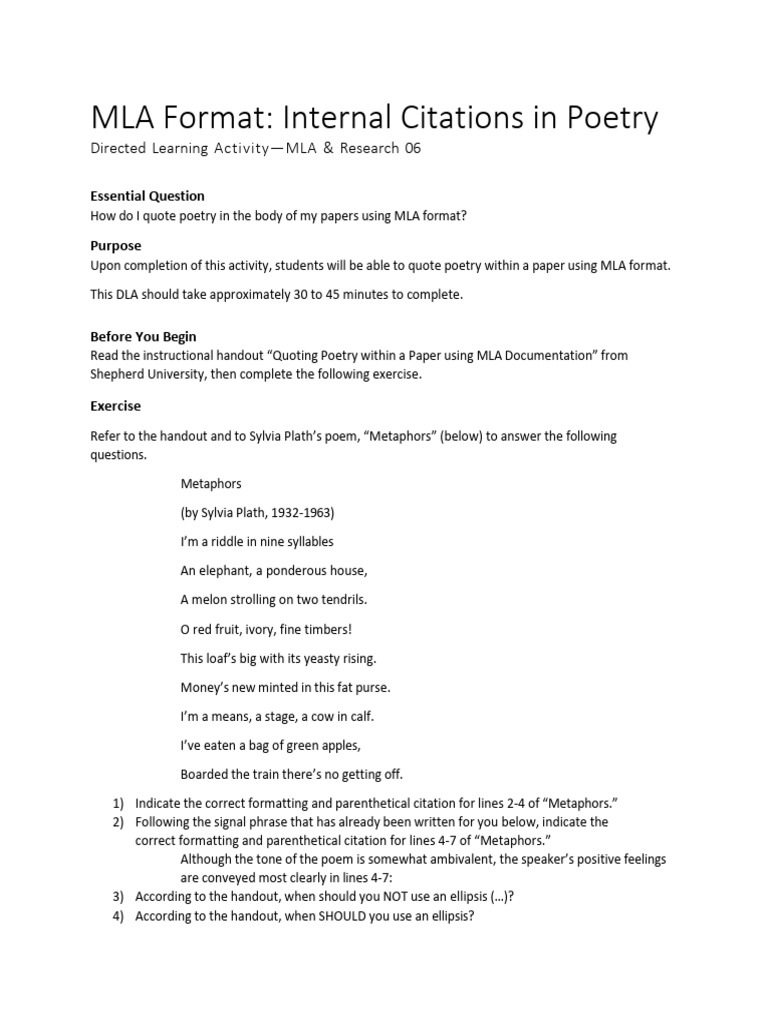 M - 6 - Internal Citations For Poetry - Complete - Revised | PDF