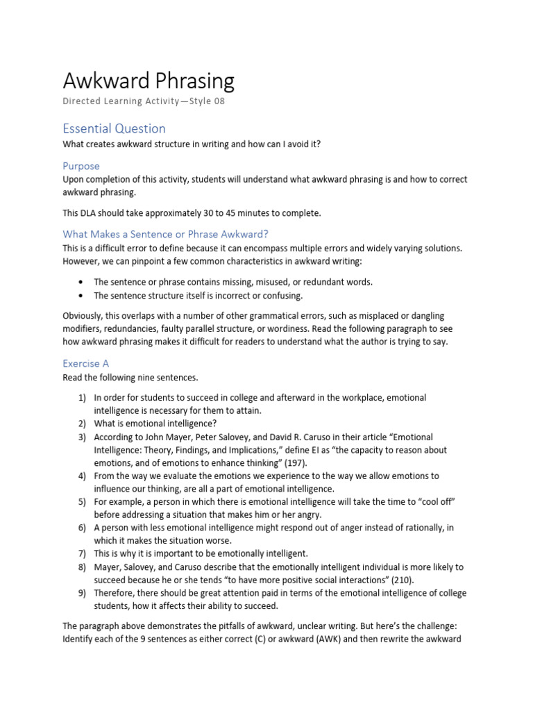 Correcting Awkward Phrasing in Writing | PDF | Emotional Intelligence ...
