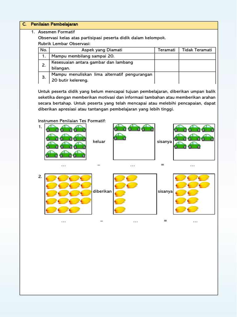 MA - Operasi Hitung Penjumlahan Dan Pengurangan - Asesmen 2 | PDF