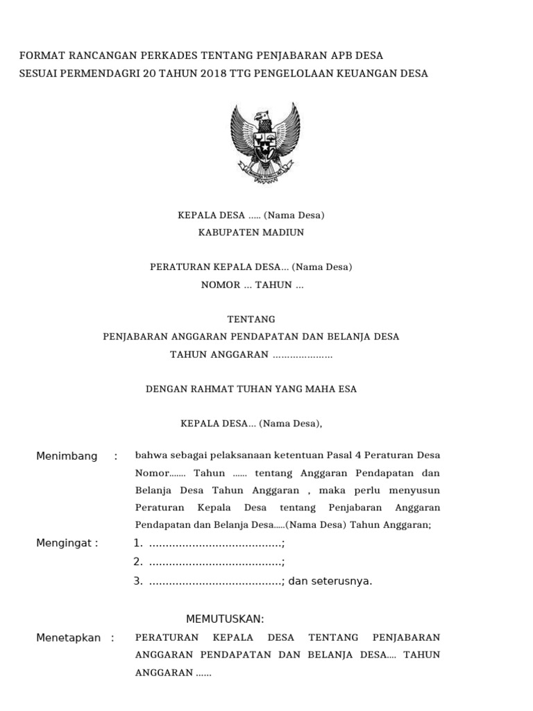 Format Perkades APBDes | PDF