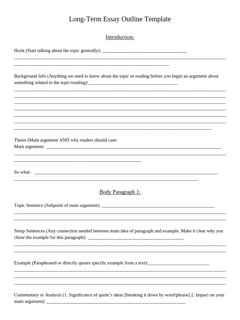 Long-Term Essay Outline Template | PDF | Paragraph | Phrase